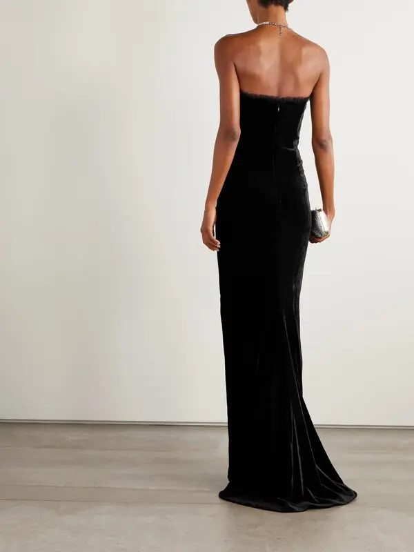 Alessandra Rich Velvet Strapless Gown With Bow And Lace Trim