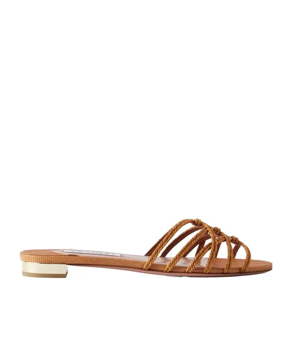 AQUAZZURA Luna Raffia-trimmed Cord Slides - Brown