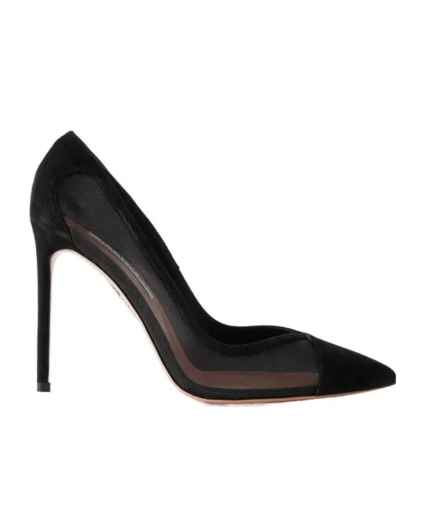 AQUAZZURA Mesh-paneled Suede Pumps - Black