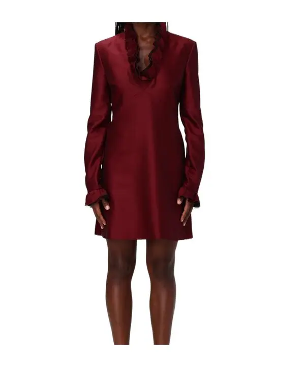 Alberta Ferretti Long-sleeved Dress With Ruffle Detailing - Brown