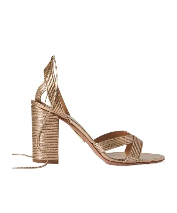 AQUAZZURA Ari 85 Metallic Leather Sandals - Brown
