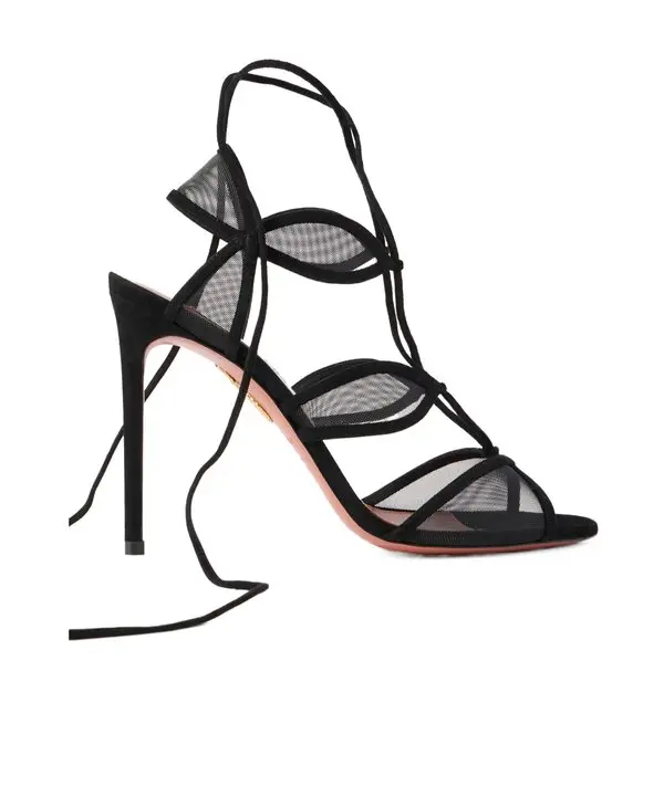 AQUAZZURA Suede Trimmed Mesh Sandals - Black