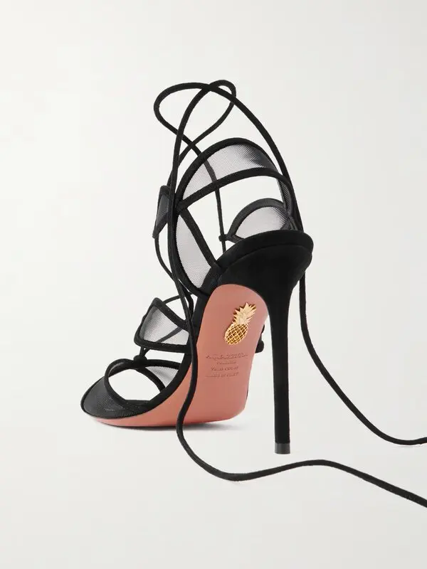 AQUAZZURA Suede Trimmed Mesh Sandals