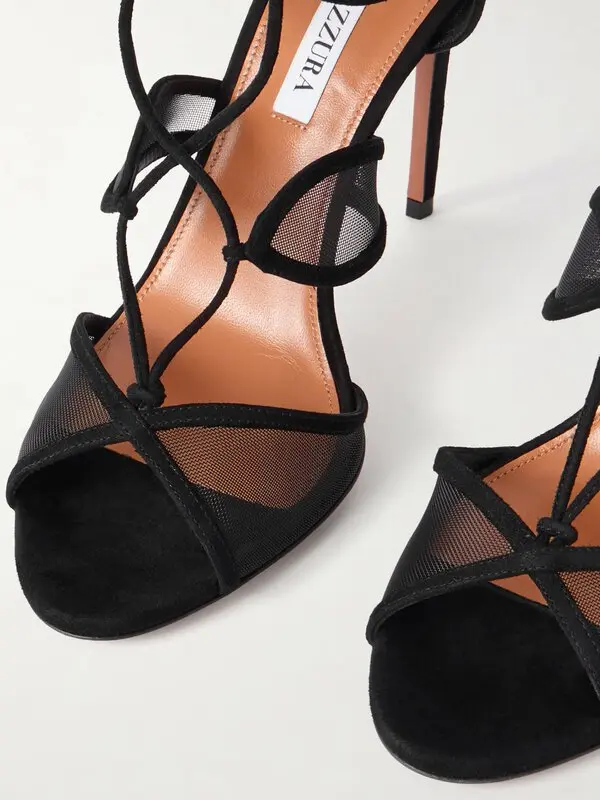 AQUAZZURA Suede Trimmed Mesh Sandals
