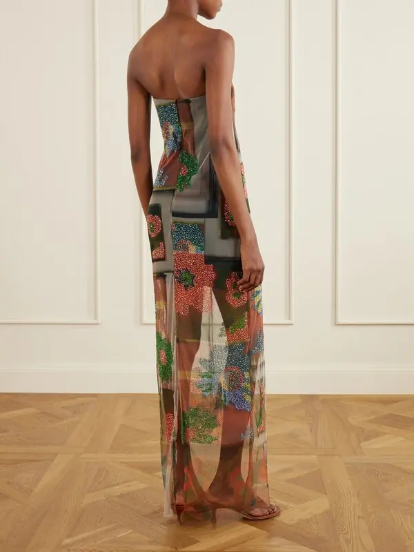 Staud Floral Collage Strapless Midi Dress