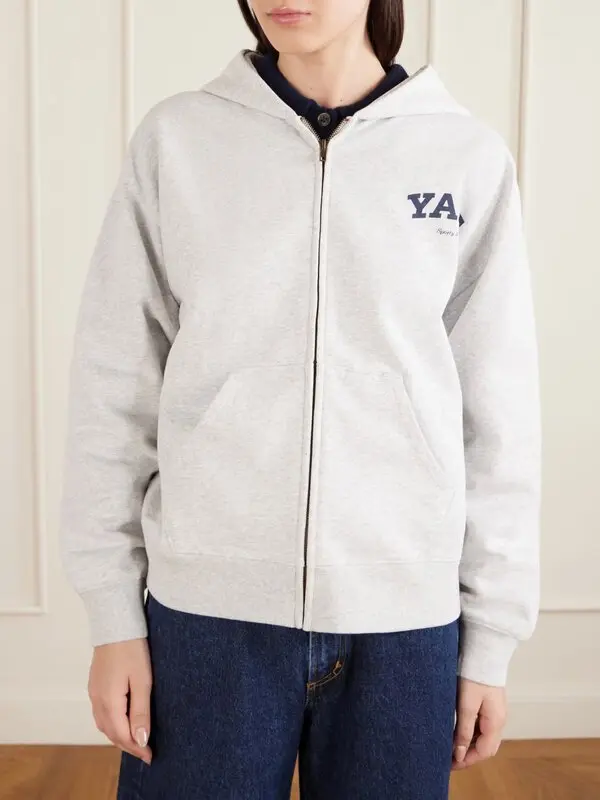 SPORTY  RICH Printed Zip-up Hooded Sweatshirt