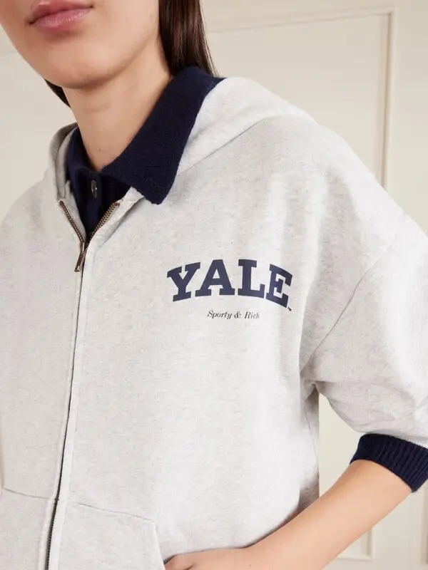 SPORTY  RICH Printed Zip-up Hooded Sweatshirt