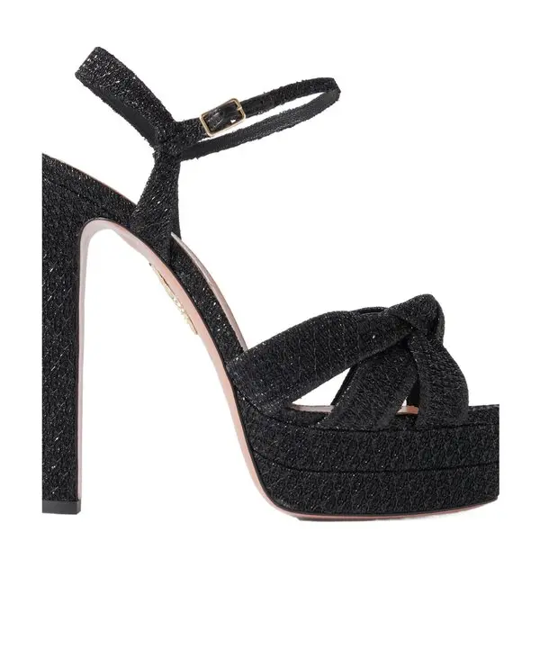 AQUAZZURA Nina Plateau 130 Knotted Metallic Woven Platform Sandals - Black