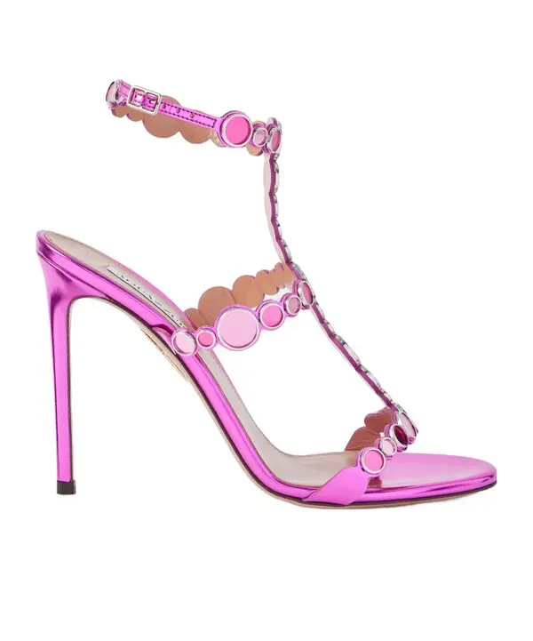 AQUAZZURA Afterglow 105 Embellished Metallic Leather Sandals - Pink