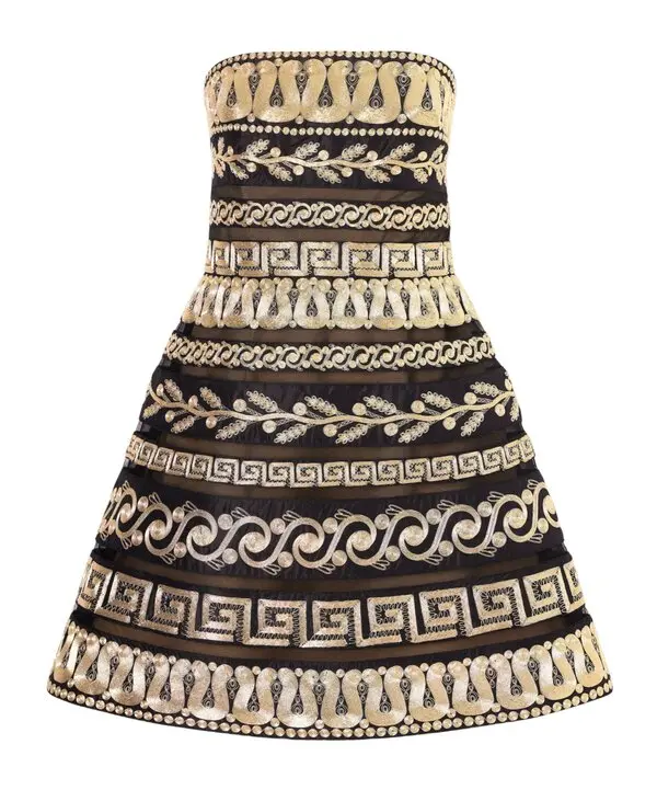 Carolina Herrera Strapless Embroidered Mini Dress - Nude