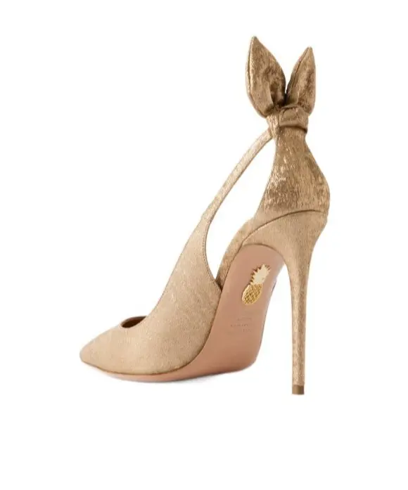 AQUAZZURA Satin And Leather Pumps With Back Bow Detail