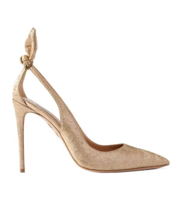 AQUAZZURA Satin And Leather Pumps - Nude