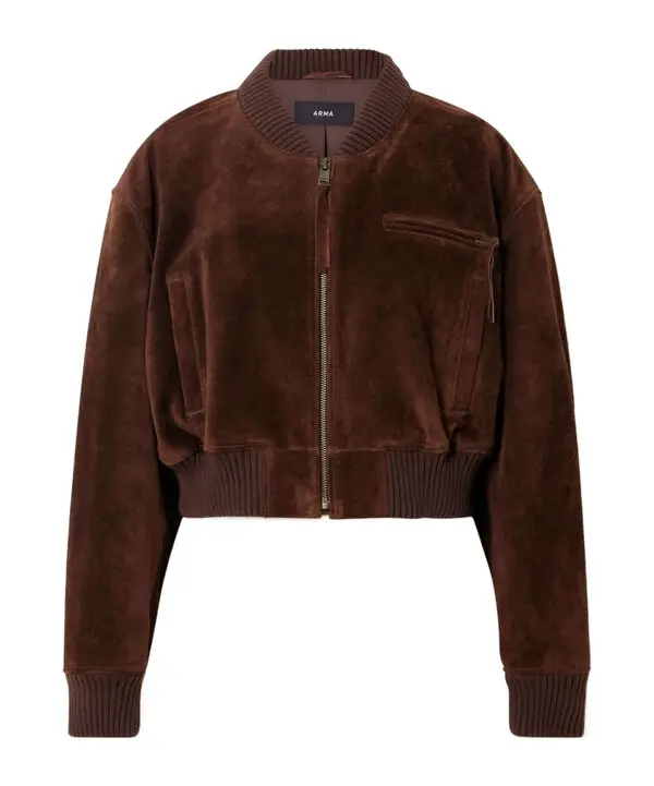 ARMA Cropped Suede Zip-up Bomber Jacket - Brown