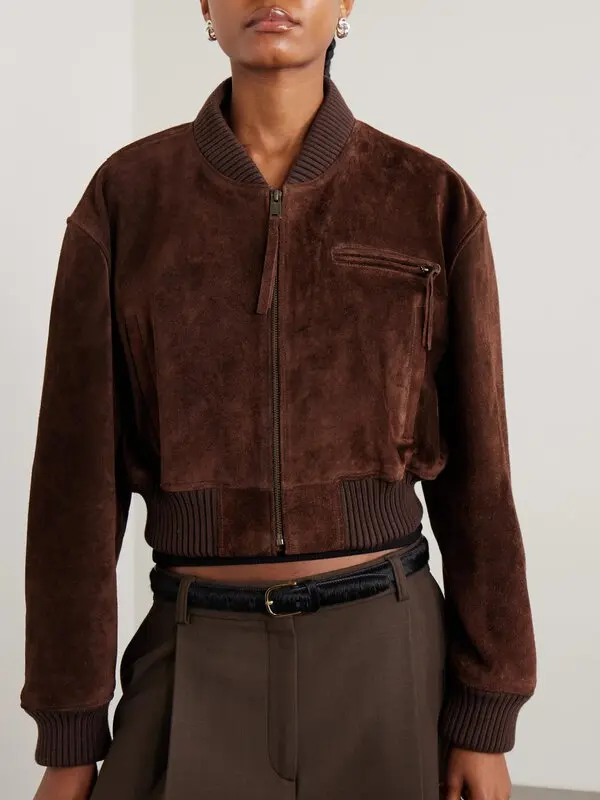 ARMA Cropped Suede Zip-up Bomber Jacket
