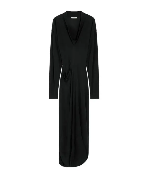 LEMAIRE V-neck Maxi Dress With Belted Waist And Draped Pocket