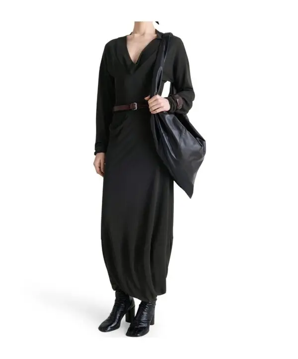 LEMAIRE V-neck Maxi Dress With Belted Waist And Draped Pocket