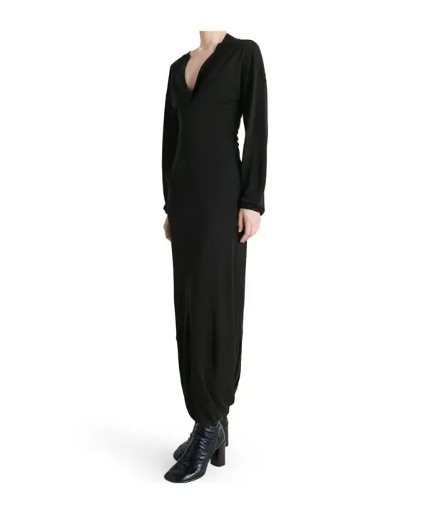 LEMAIRE V-neck Maxi Dress With Belted Waist And Draped Pocket