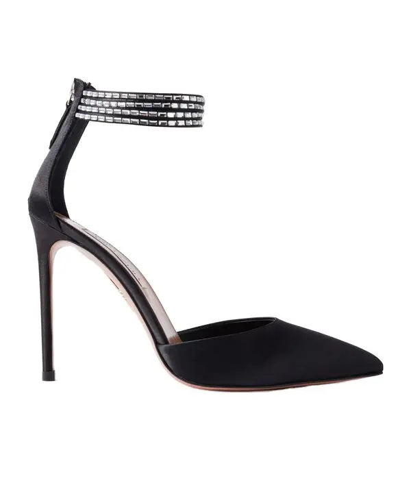 AQUAZZURA Crystal-embellished Satin Pumps - Black
