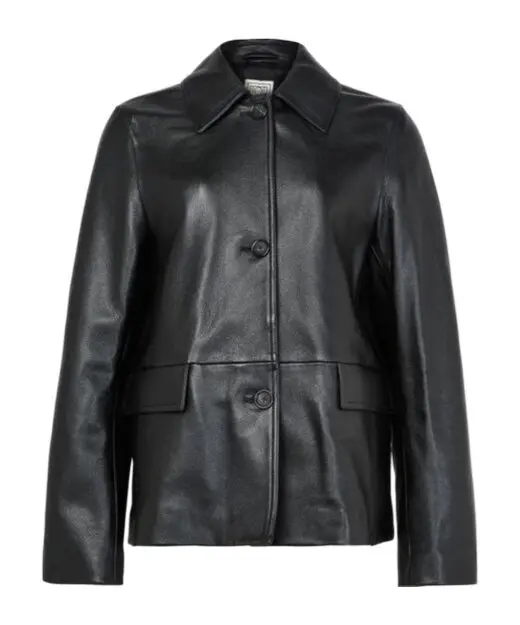 TOTEME Lapel Long-sleeved Leather Jacket - Black