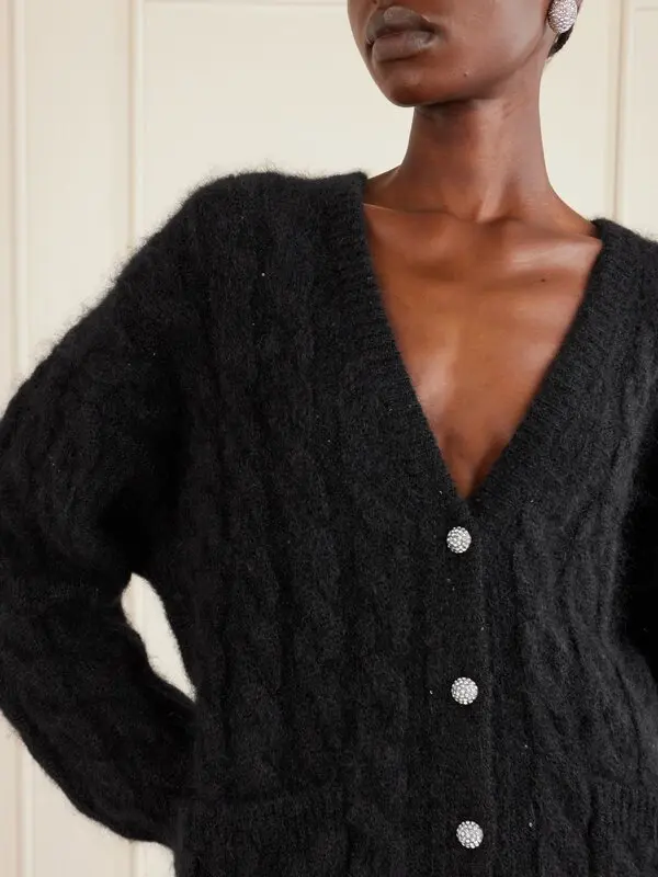 Alessandra Rich Sequin-embellished Cable-knit Cardigan