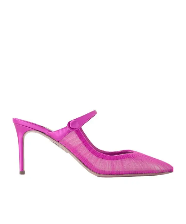 AQUAZZURA Satin-trimmed Tulle Mules - No
