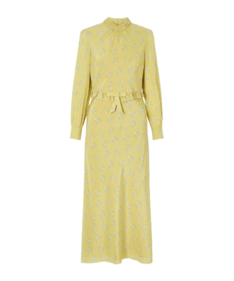 Alessandra Rich Floral Print Dress With Ruffled Bow Embellishment - Yellow