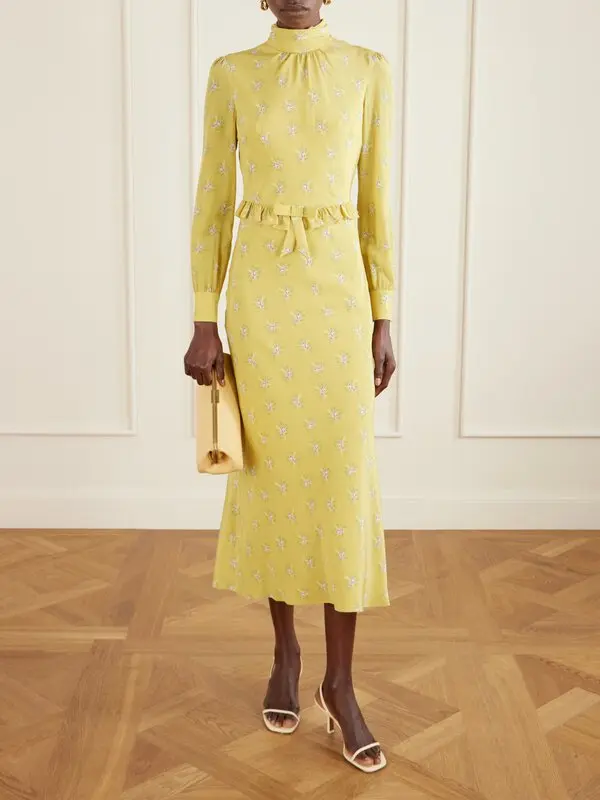 Alessandra Rich Floral Print Dress With Ruffled Bow Embellishment