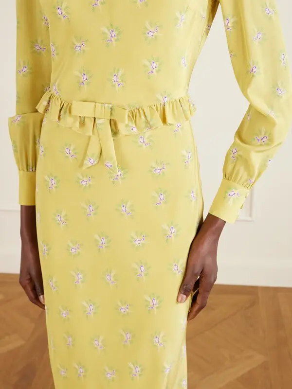 Alessandra Rich Floral Print Dress With Ruffled Bow Embellishment