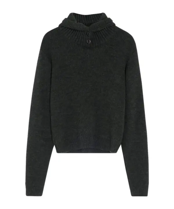 LEMAIRE Ribbed Hooded Sweater With Buttoned Closure - Brown