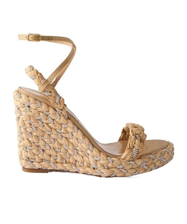 AQUAZZURA Raffia Wedge Sandals With Crystal Embellishments - No