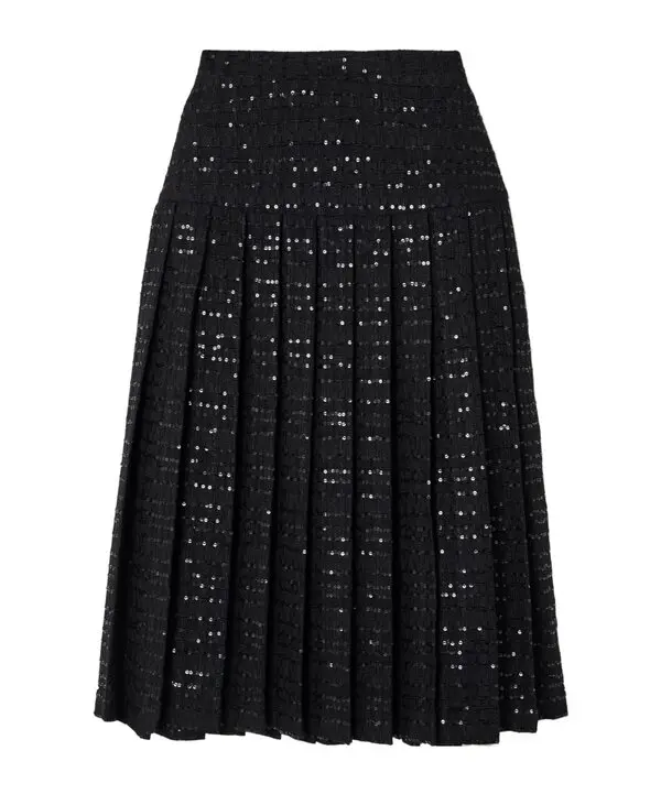 Alessandra Rich Sequined Pleated Midi Skirt - Black