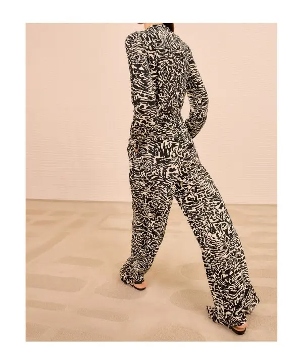 Ulla Johnson Black White Animal Print Wide Leg Silk Trousers