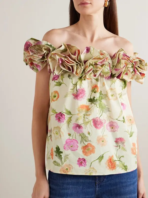 Carolina Herrera Off-shoulder Ruffled Floral Print Top