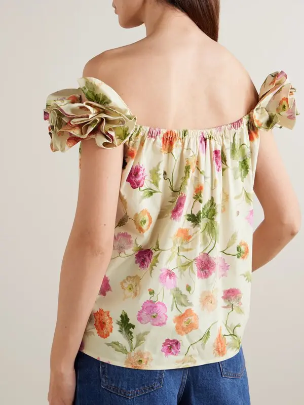 Carolina Herrera Off-shoulder Ruffled Floral Print Top