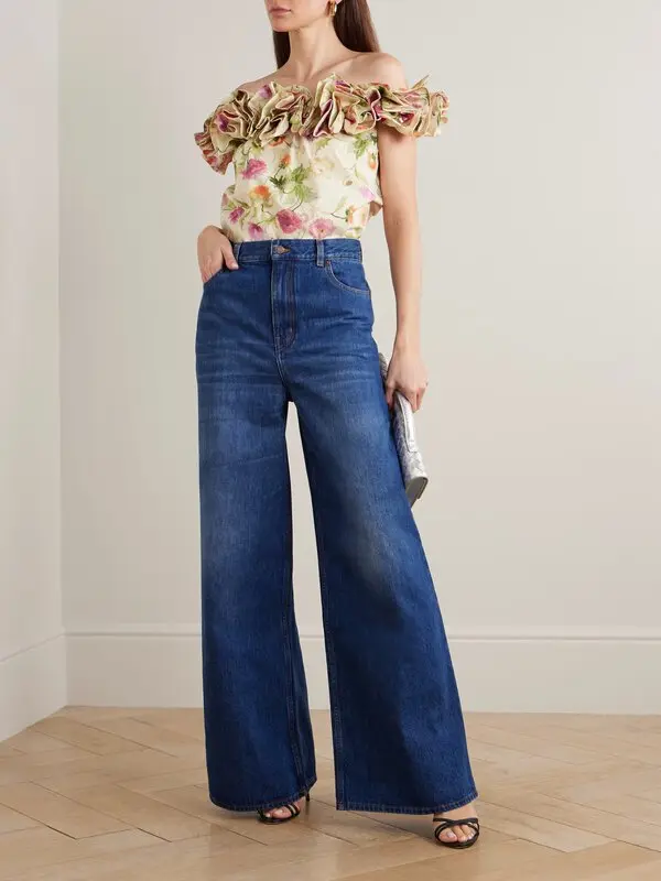 Carolina Herrera Off-shoulder Ruffled Floral Print Top