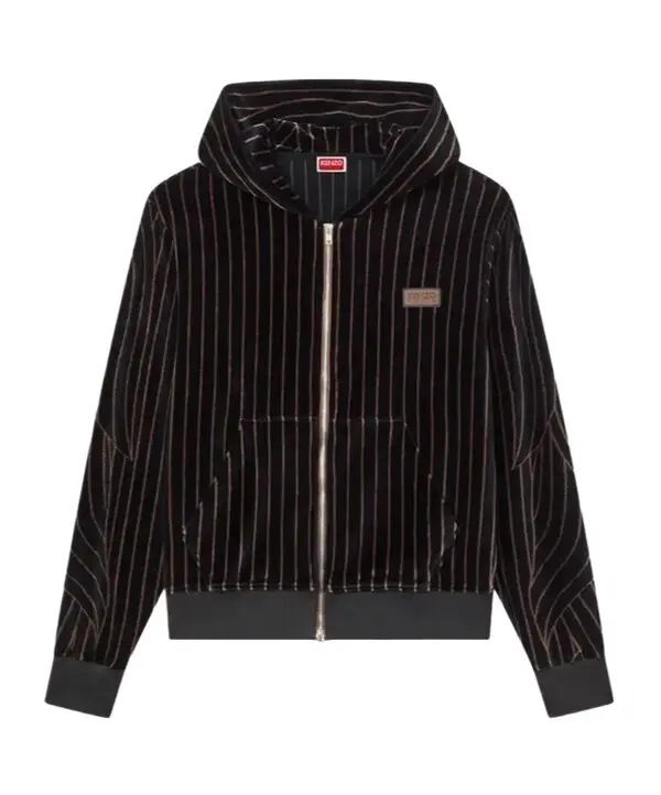 Kenzo Velvet Striped Zip-up Hoodie - Black