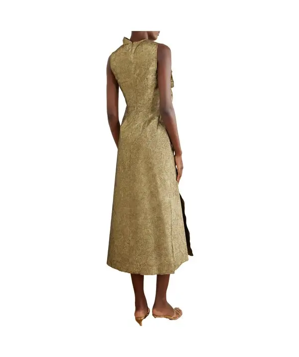 Ulla Johnson Asymmetric Ruffled Metallic Taffeta Midi Dress