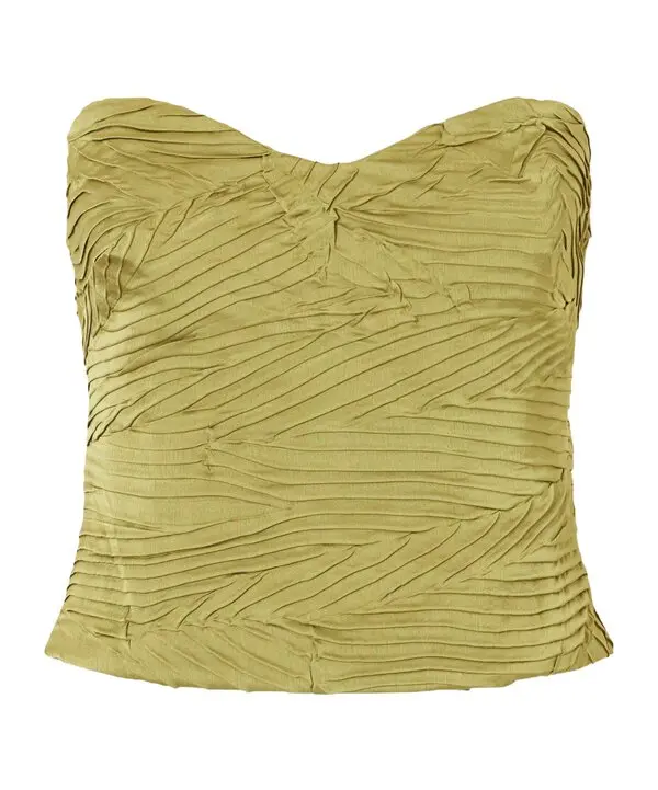 Ulla Johnson Heleen Pleated Satin Bustier Top - Green