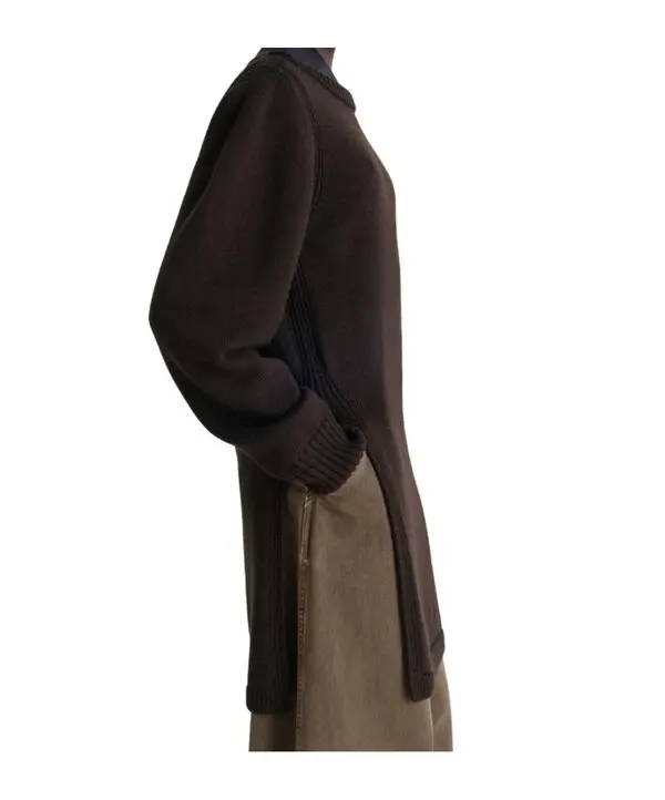 LEMAIRE Ribbed Crew Neck Long-sleeved Sweater With Side Slits