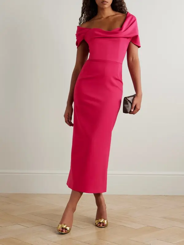 Carolina Herrera Off-the-shoulder Draped Wool Blend Dress
