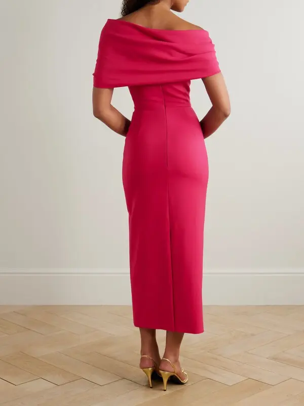 Carolina Herrera Off-the-shoulder Draped Wool Blend Dress