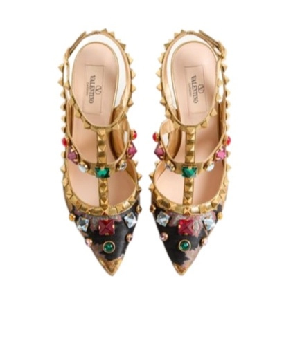 Valentino Garavani Rockstud Embellished Pointed Toe Pumps - Nude