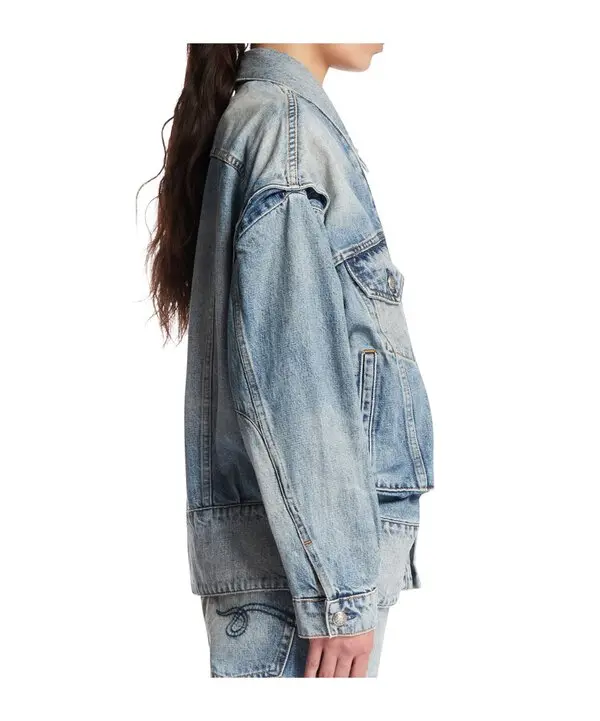 R13 Button-front Denim Jacket With Classic Collar And Drop Shoulder