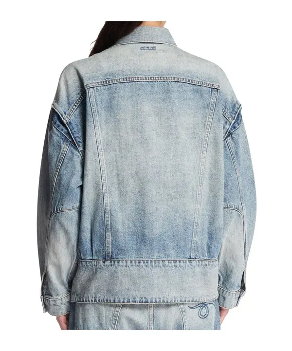 R13 Button-front Denim Jacket With Classic Collar And Drop Shoulder