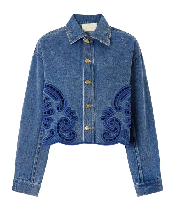Ulla Johnson Embroidered Denim Cropped Jacket - Blue
