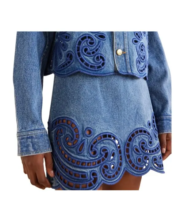Ulla Johnson Embroidered Denim Cropped Jacket