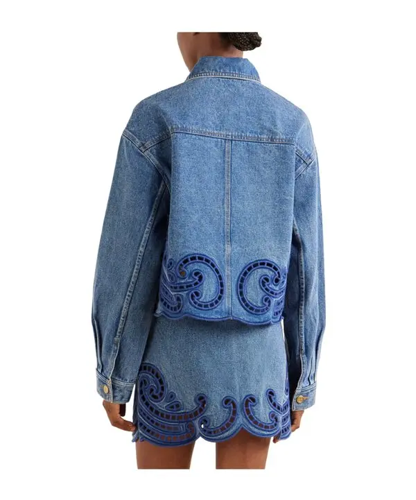 Ulla Johnson Embroidered Denim Cropped Jacket