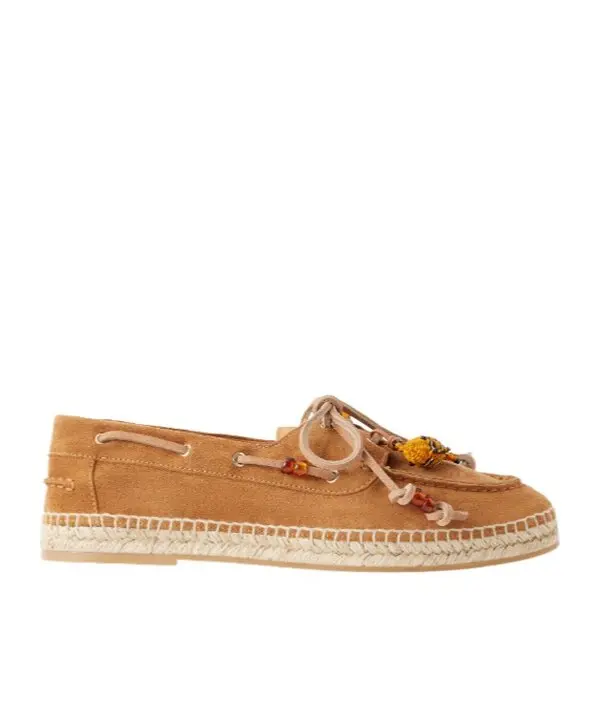 AQUAZZURA Embellished Suede Espadrille Loafers - Brown