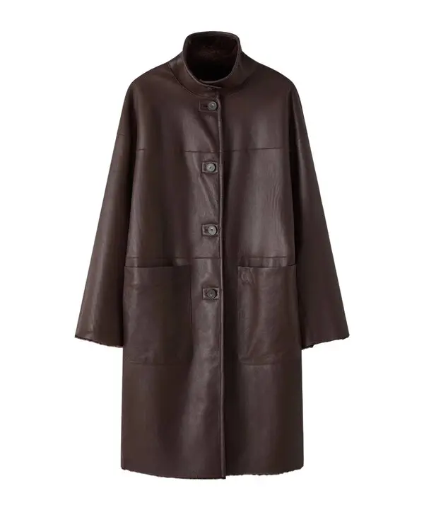 JOSEPH Reversible Shearling High Neck Coat - Brown