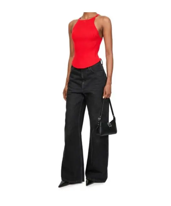 COURREGES Ribbed Cropped Knit Top